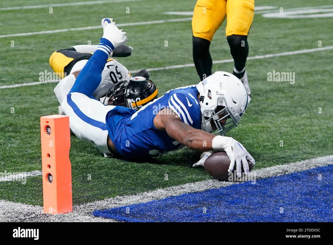 Indianapolis Colts running back Tyler Goodson is tackled short of the ...