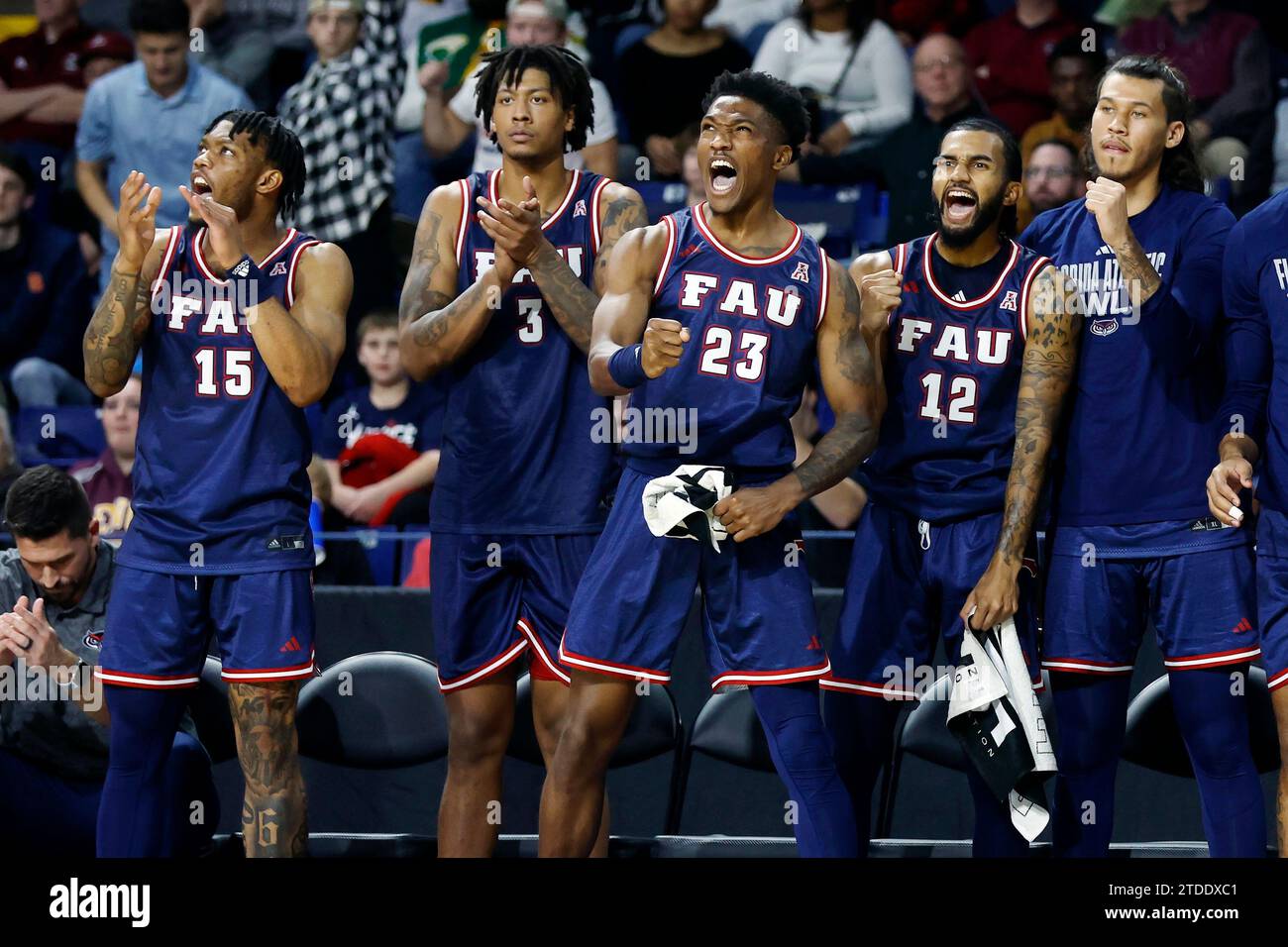 The Florida Atlantic bench reacts during the second half of an NCAA ...