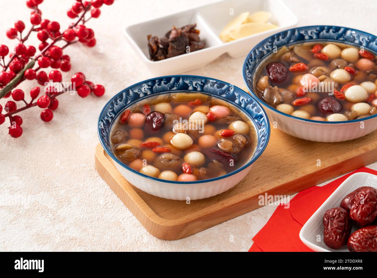 Little homemade red and white tangyuan, tang yuan, rice dumpling balls ...