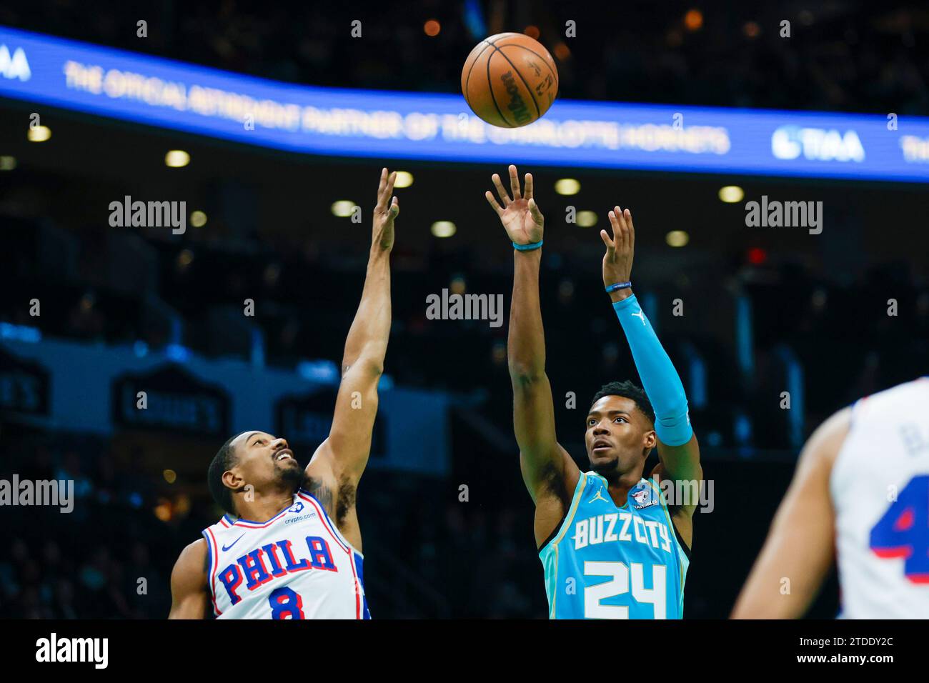 Charlotte Hornets forward Brandon Miller (24) shoots over Philadelphia ...