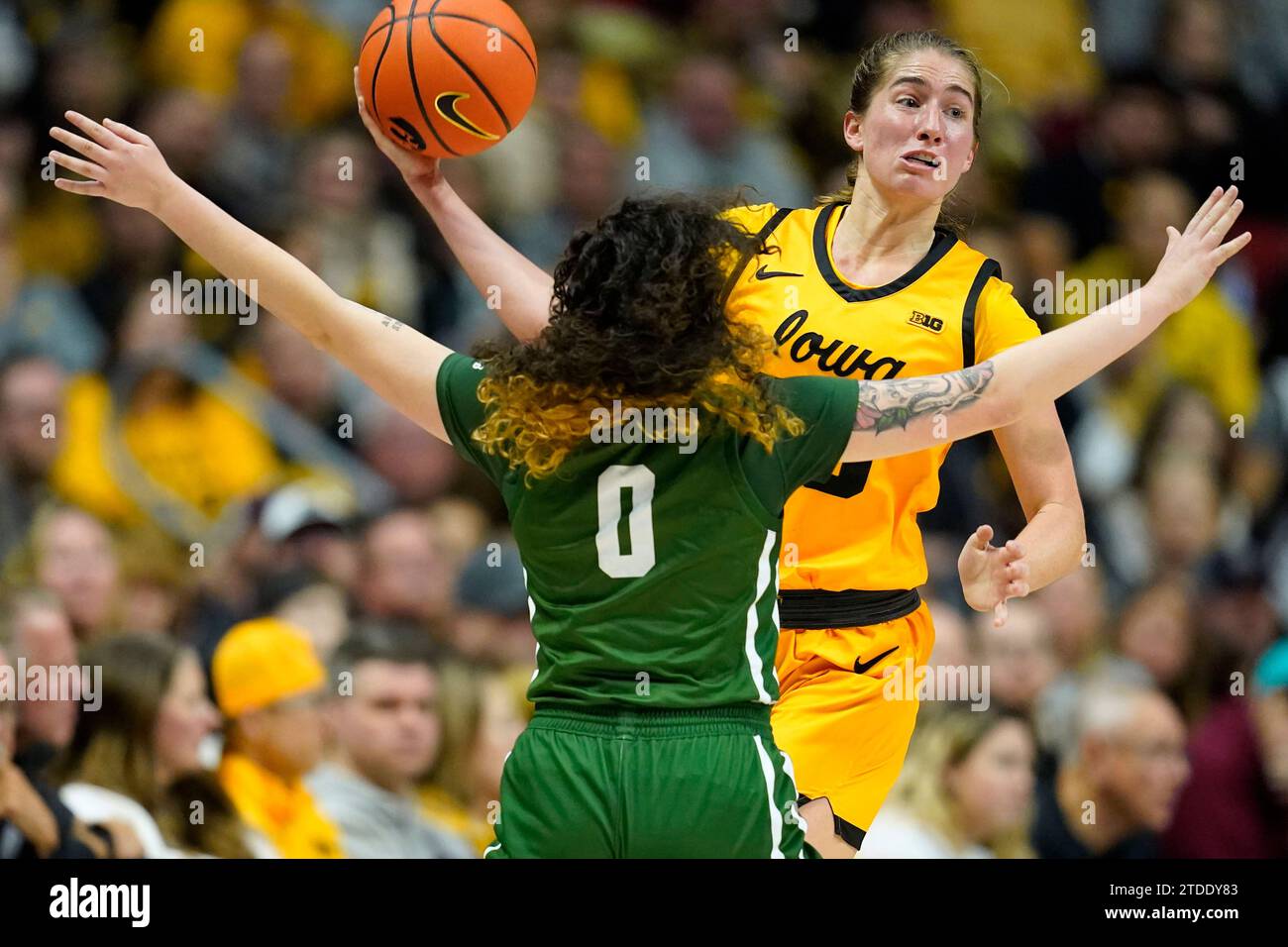 Iowa guard Kate Martin passes over Cleveland State guard Mickayla ...