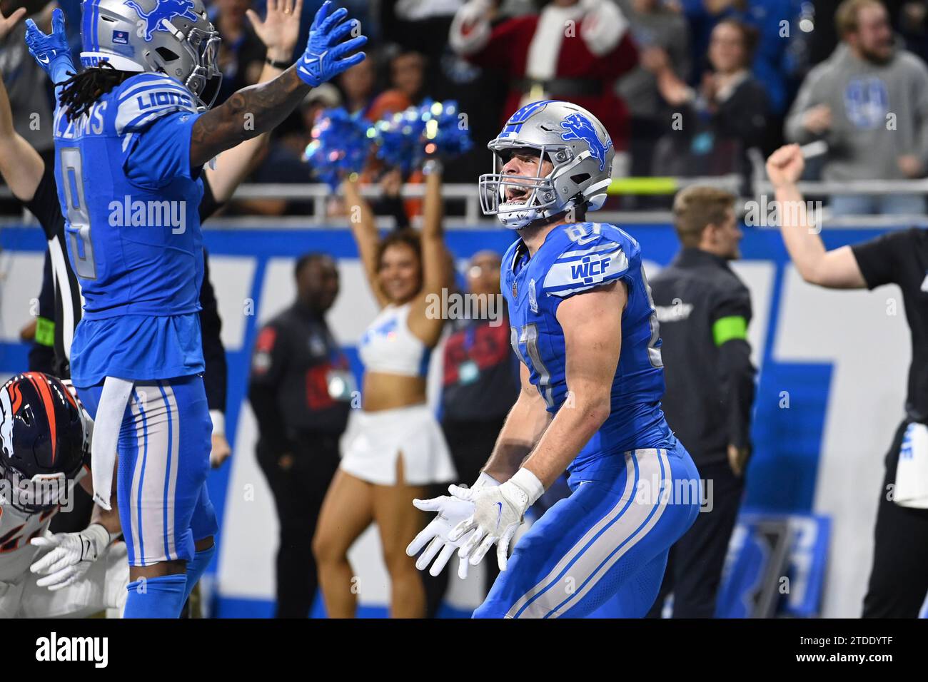 Detroit Lions tight end Sam LaPorta (87) reacts after his 19-yard ...
