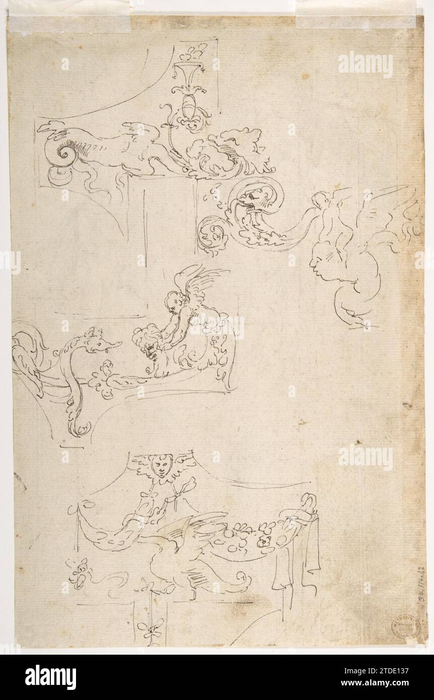 Sheet of Figure Studies, Probably after the Antique (recto); Ornamental ...