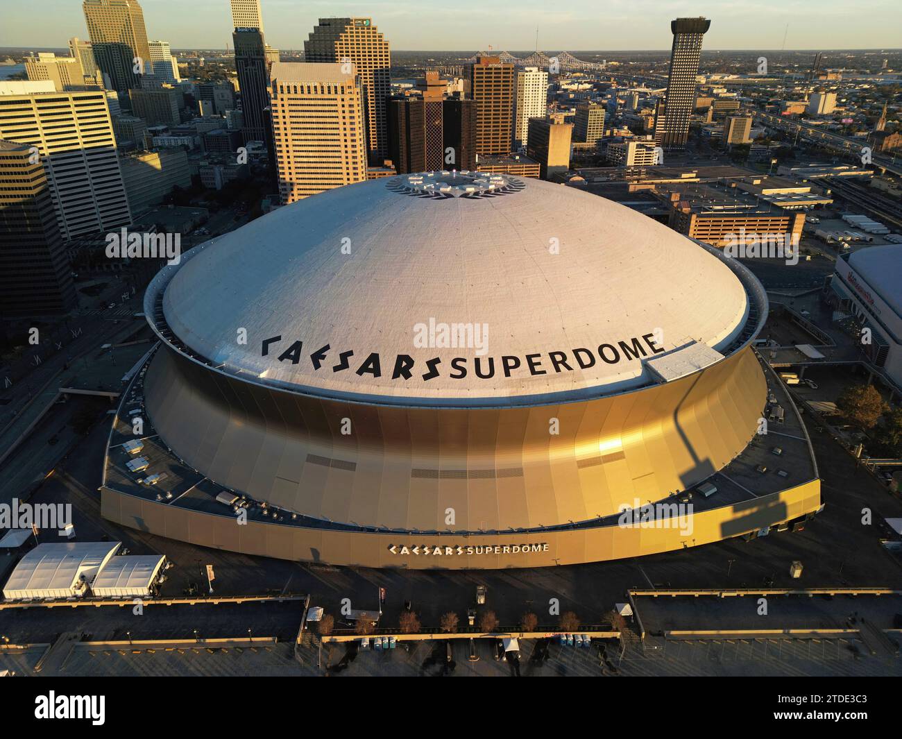 An aerial overall exterior general view of Caesars Superdome after an ...