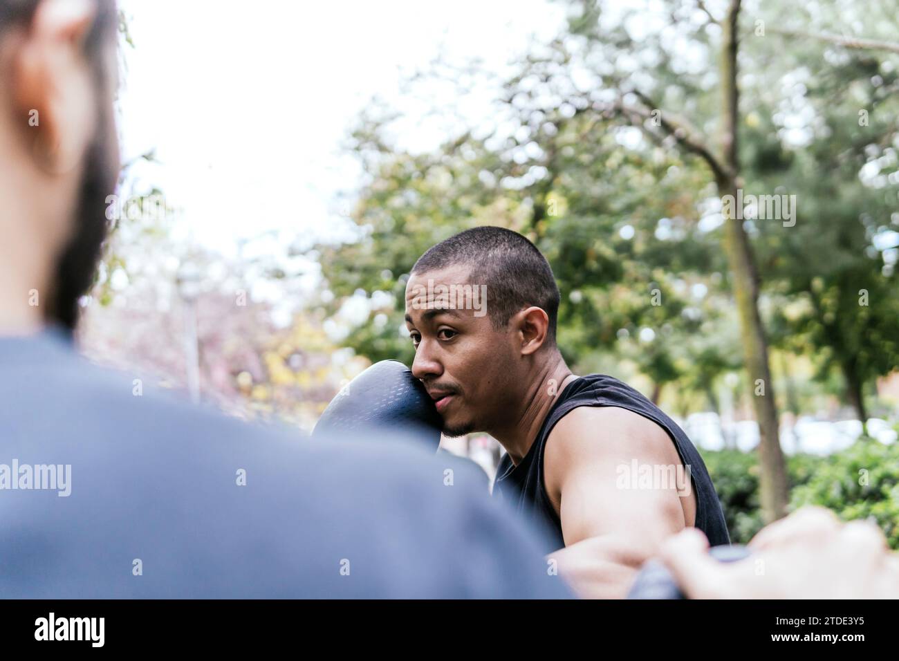 man practicing wrestling protecting his face Stock Photo - Alamy
