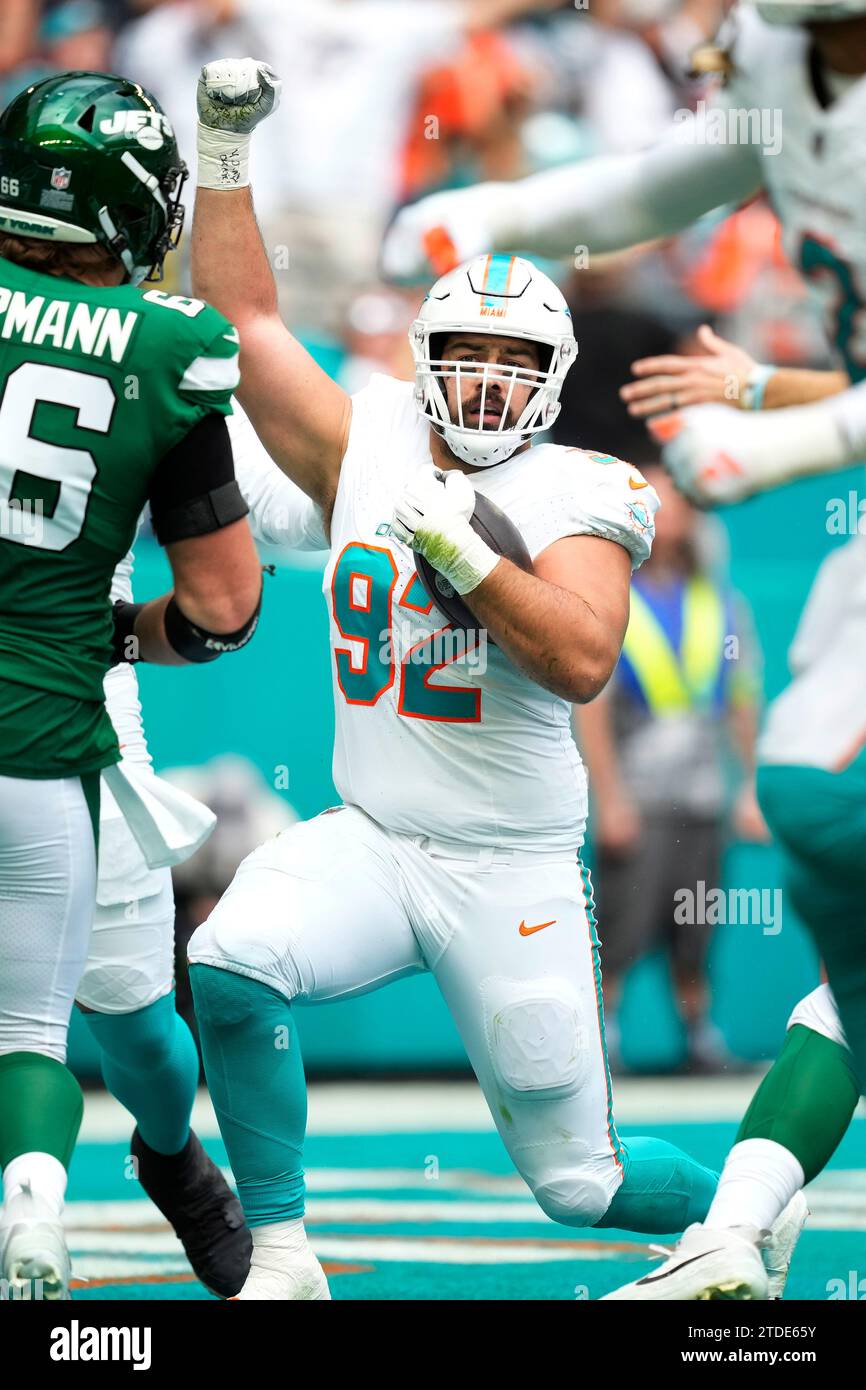 Miami Dolphins defensive tackle Zach Sieler (92) celebrates after ...
