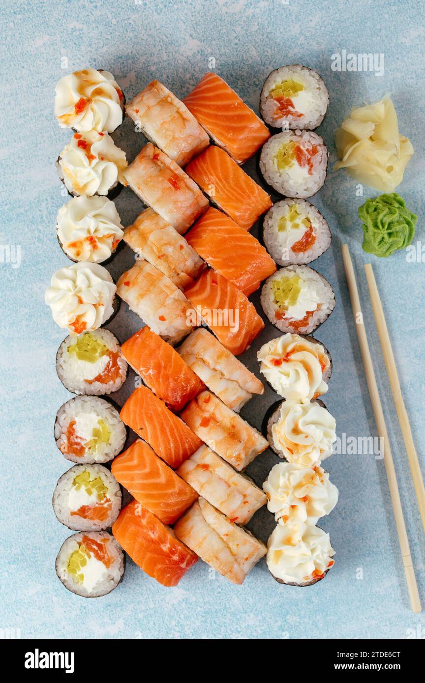 sushi set of several types of sushi rolls Stock Photo - Alamy