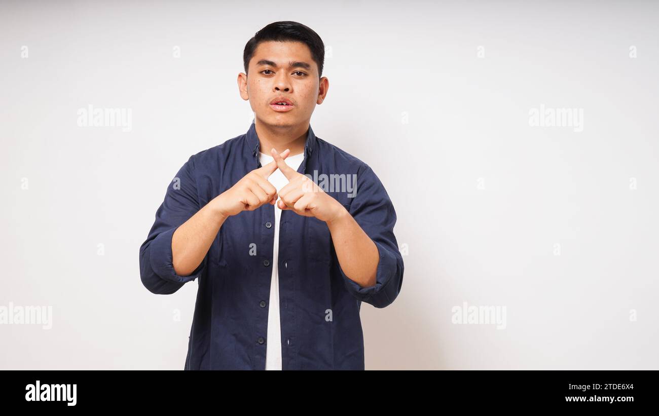 asian man is using sign language with hand. learn sign language by hand ...