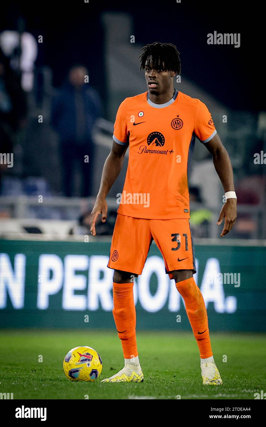 Inter’s German defender Yann Aurel Bisseck controls the ball during the ...