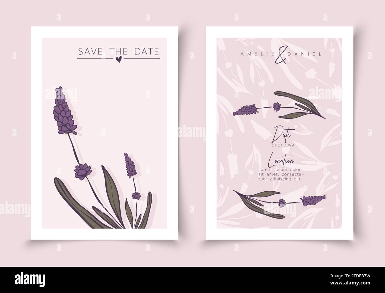 Set of cards minimal hand drawn lavender branches in line art style ...
