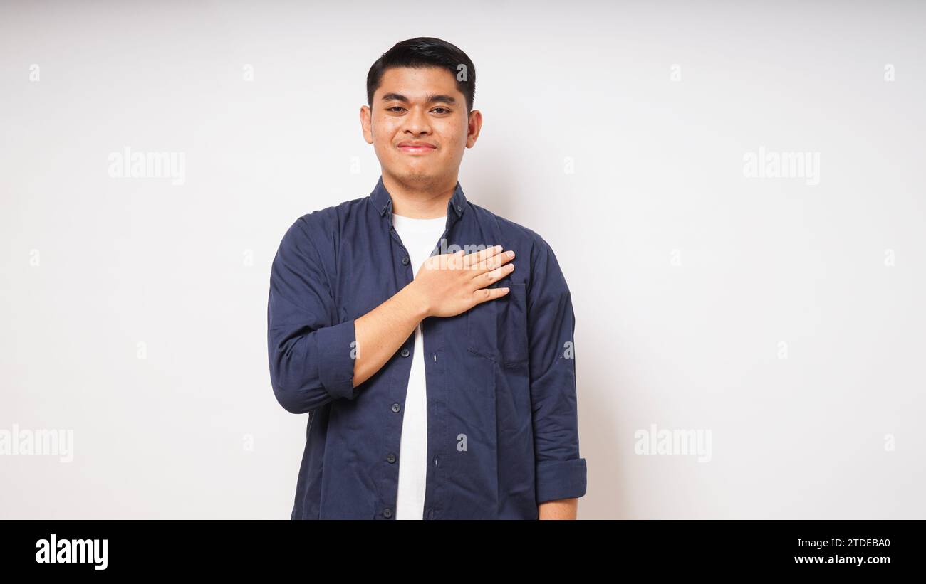 asian man is using sign language with hand. learn sign language by hand ...