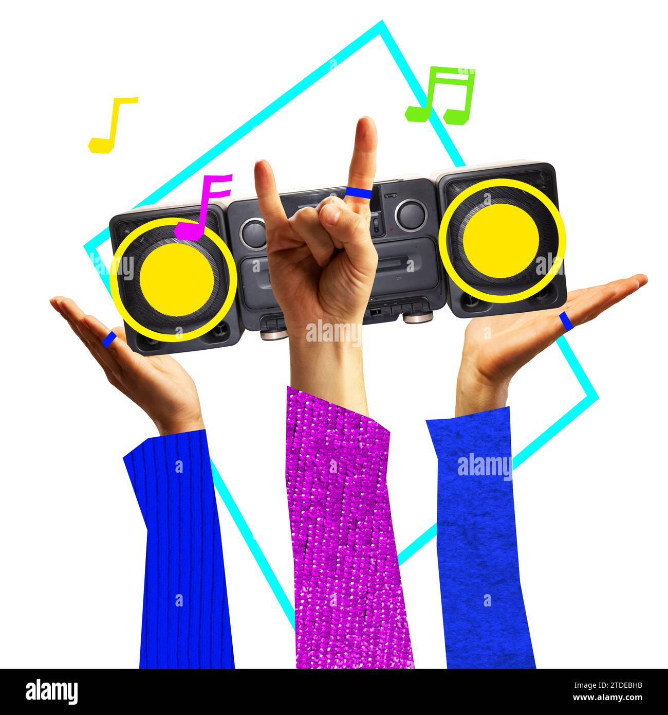 Poster. Contemporary art collage. Unrecognizable people, dancing to ...