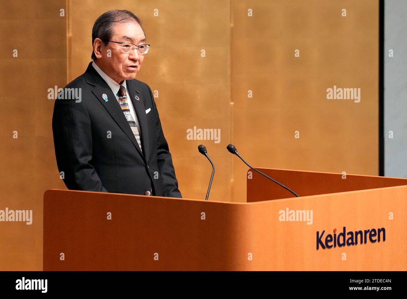 KEIDANREN (Japan Business Federation) Chairman Masakazu Tokura delivers ...