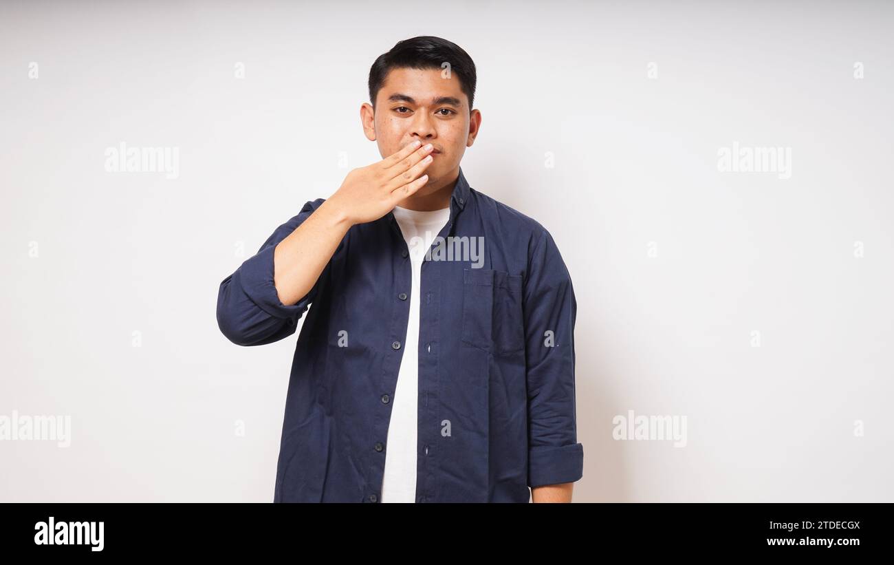 asian man is using sign language with hand. learn sign language by hand ...