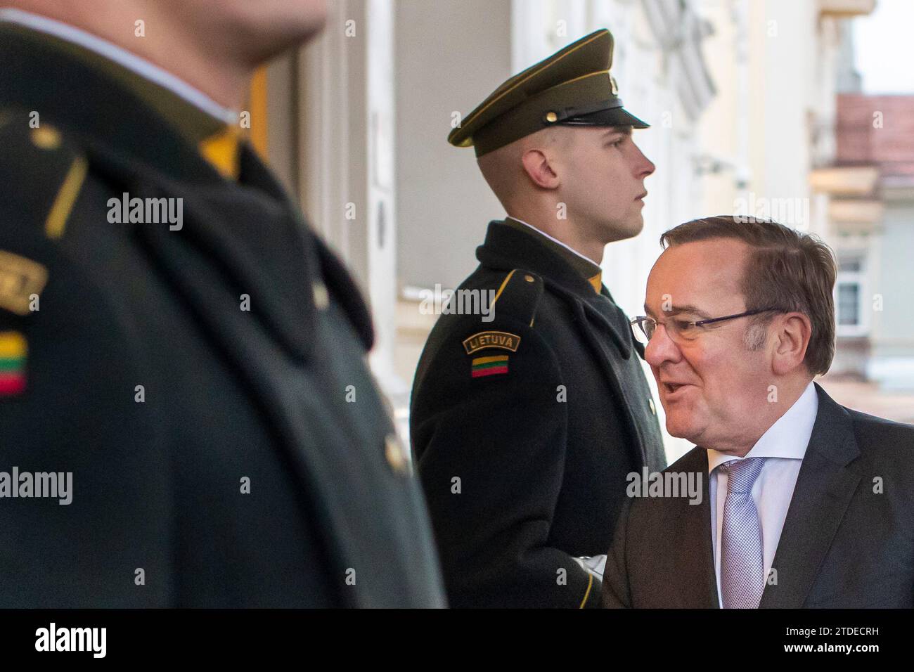 German Defense Minister Boris Pistorius, right, arrives for a meeting ...