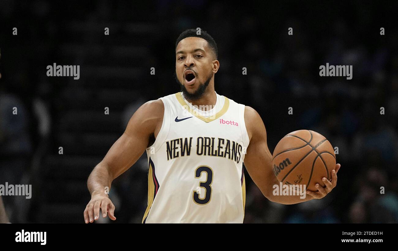 New Orleans Pelicans guard CJ McCollum brings the ball down court ...
