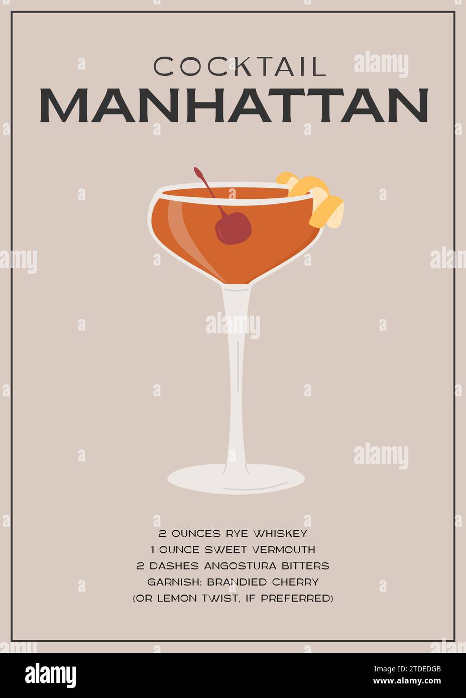 Manhattan Classic Cocktail garnished with maraschino cherry. Classic ...