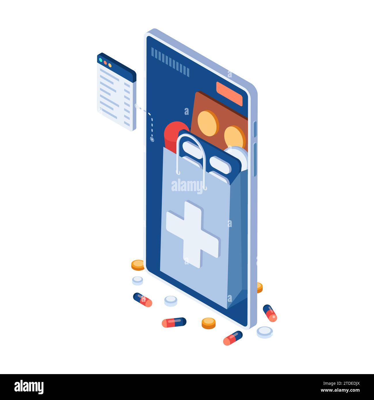 Flat 3d Isometric Medical Store Inside Smartphone. Online Pharmacy and ...