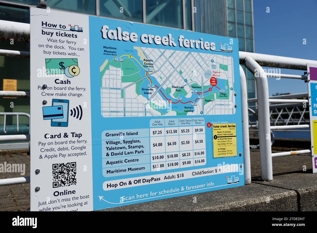 Vancouver, Canada - July 1,2023: View of False Creek Ferries schedule ...