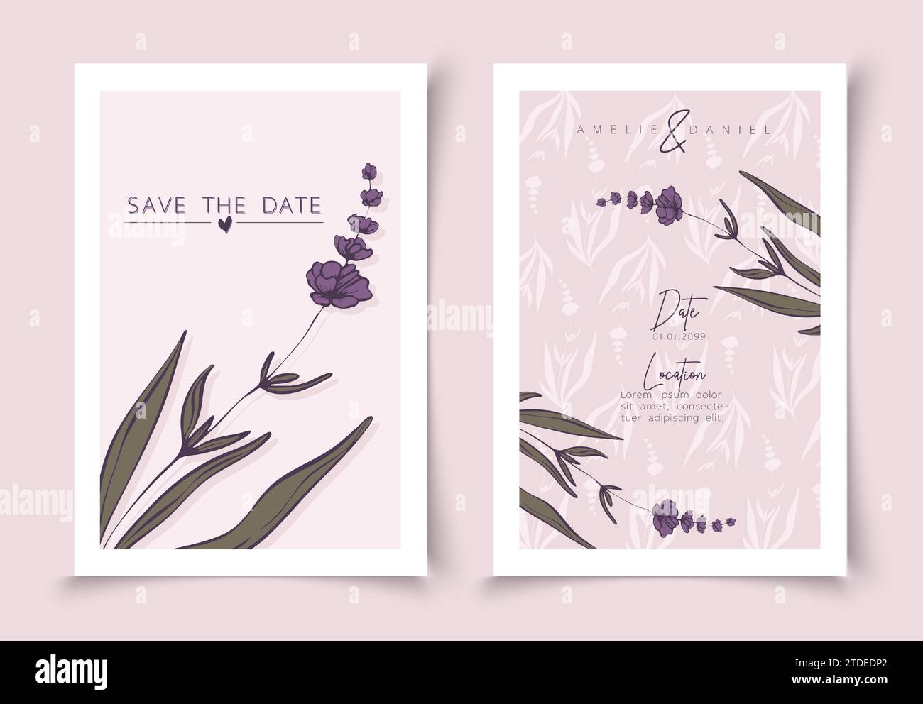 Set of cards minimal hand drawn lavender branches in line art style ...