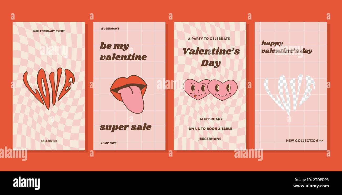 Hippie retro vintage Valentine cards in 60s 70s 80s style. Happy ...
