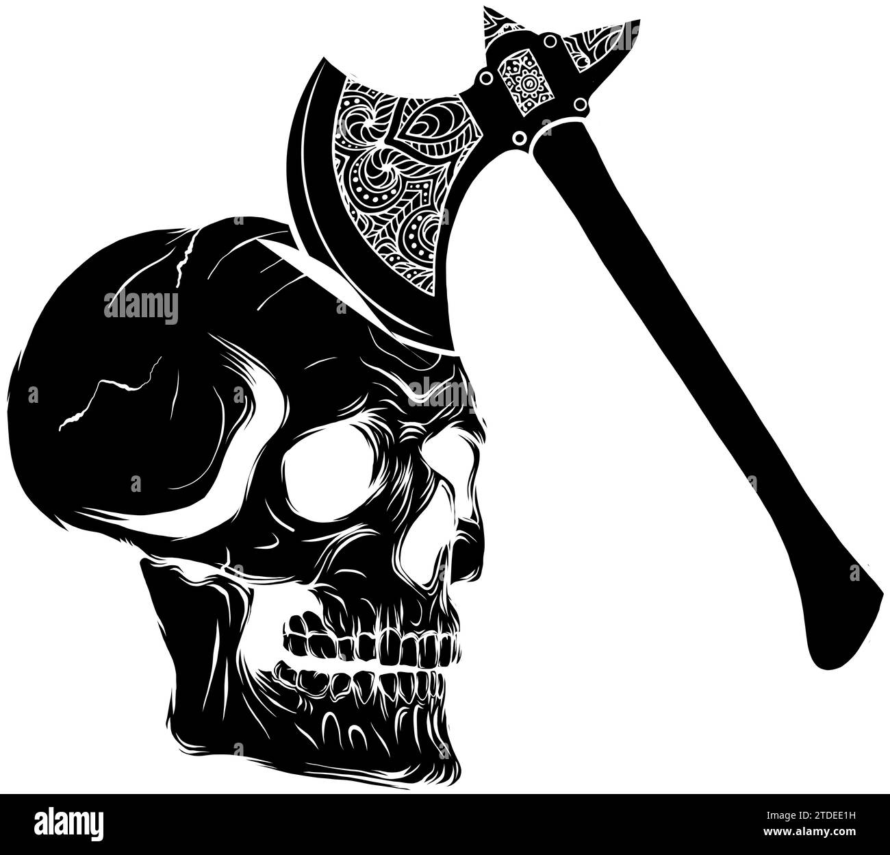 vector black silhouette of Skull and ax Stock Vector Image & Art - Alamy