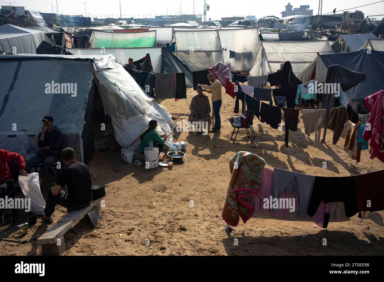 A Palestinian displaced by the Israeli bombardment of the Gaza Strip ...