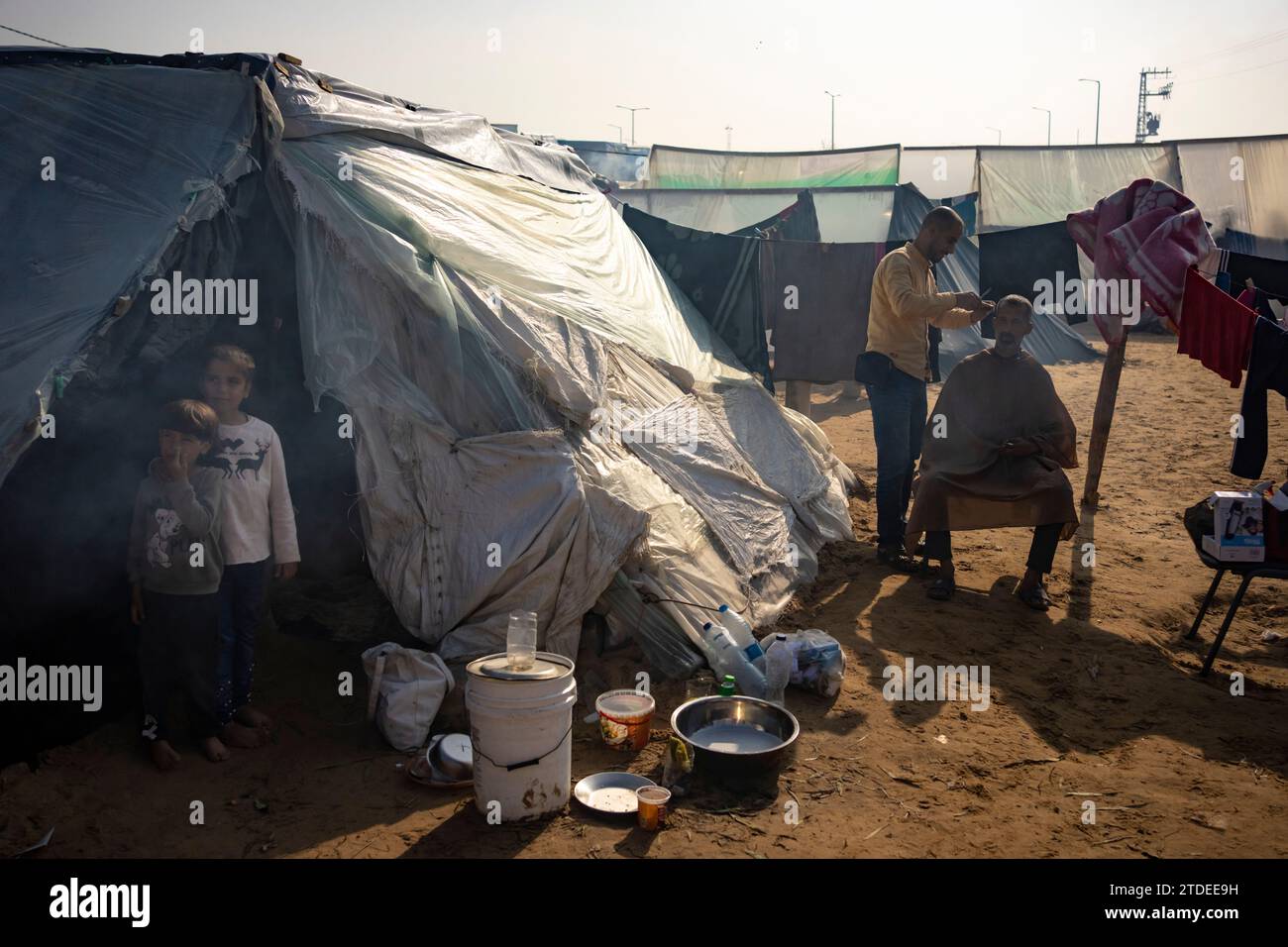 A Palestinian displaced by the Israeli bombardment of the Gaza Strip ...