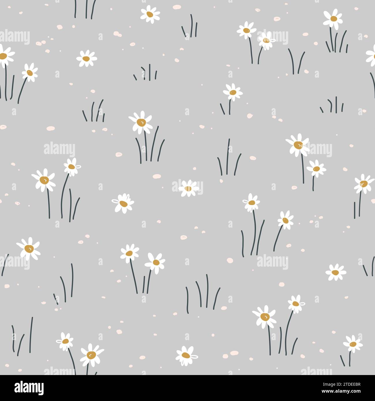 Seamless pattern with daisy flower. Small white flowers and green ...
