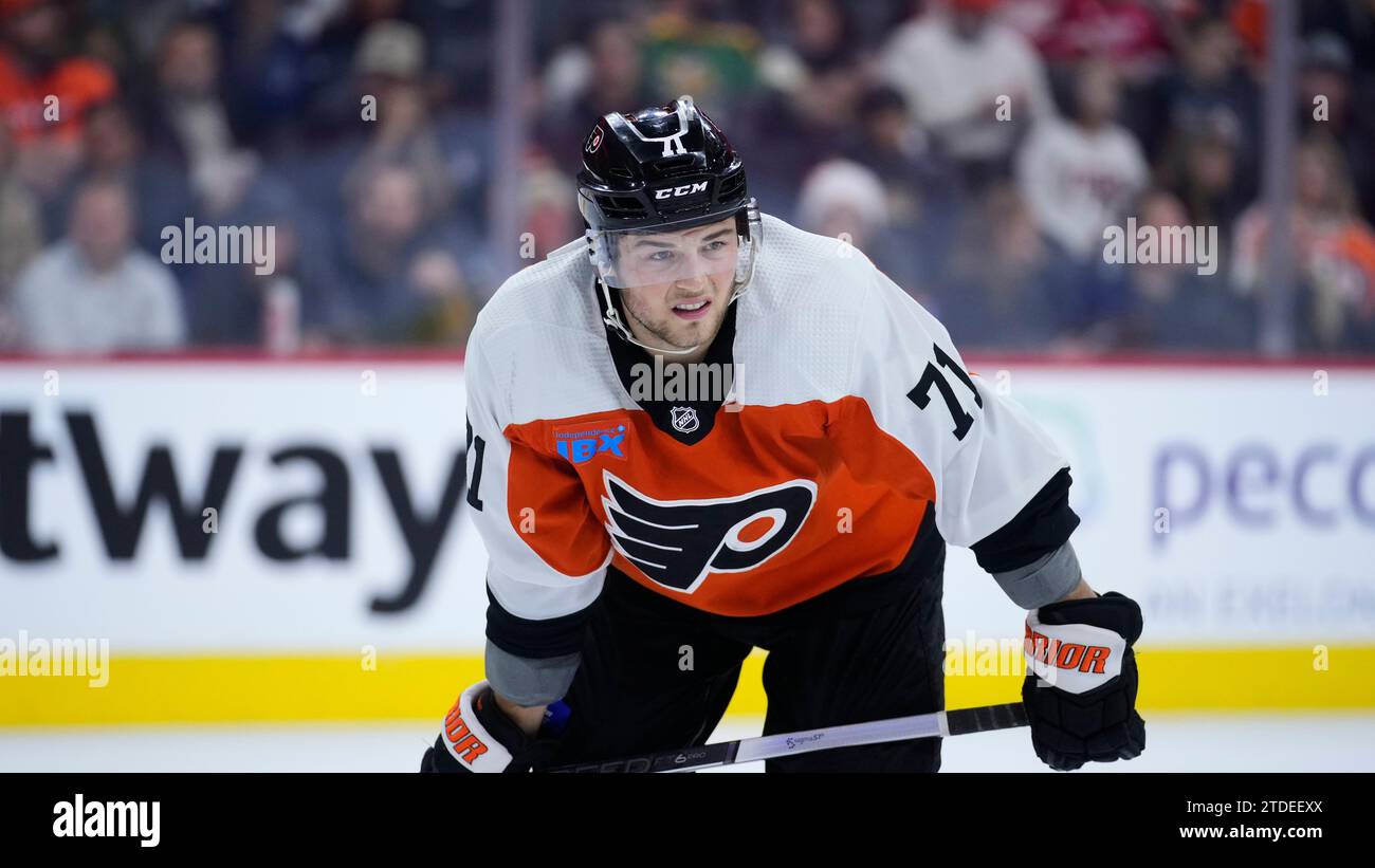 Philadelphia Flyers' Tyson Foerster plays during an NHL hockey game ...