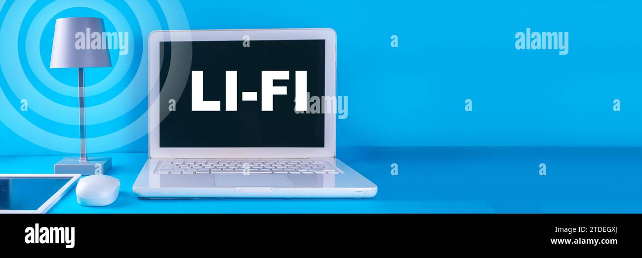 Li-Fi fast internet wireless connection concept, new lightening device ...