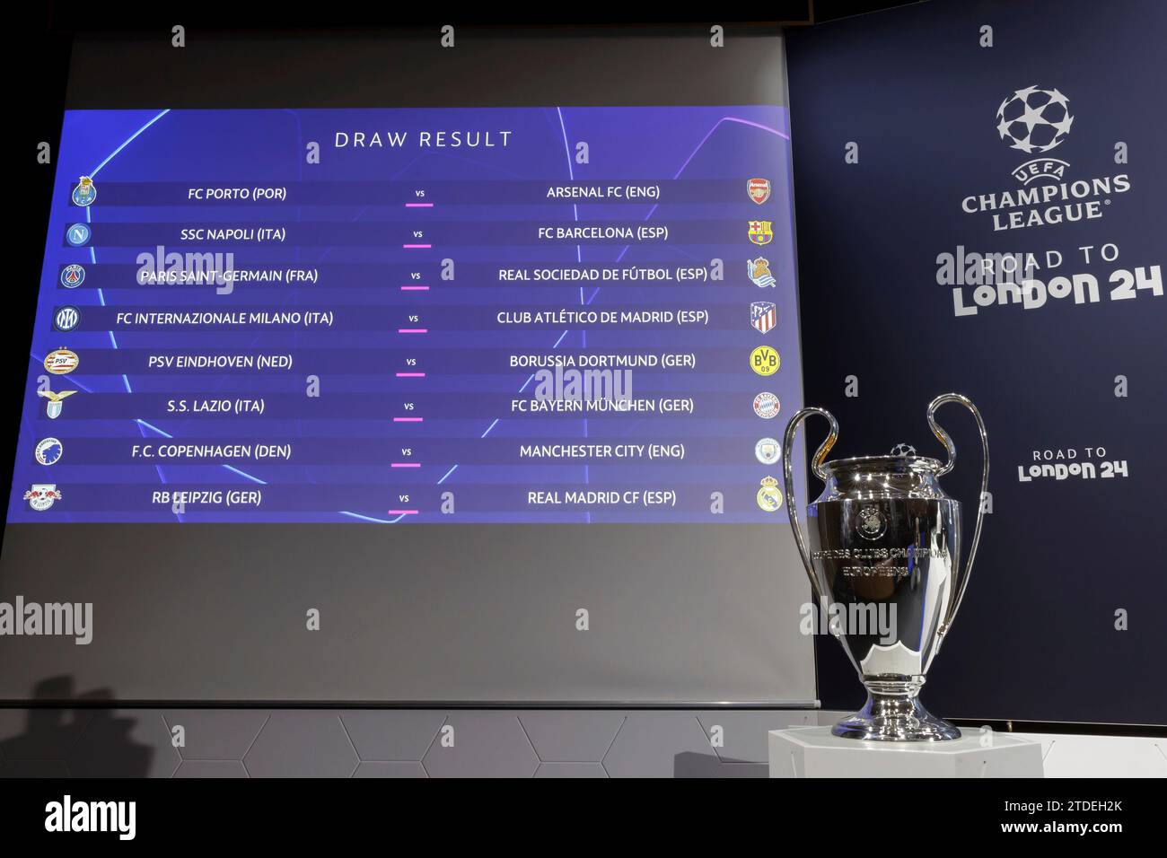 The group formations are shown on an electronic panel next to the UEFA ...