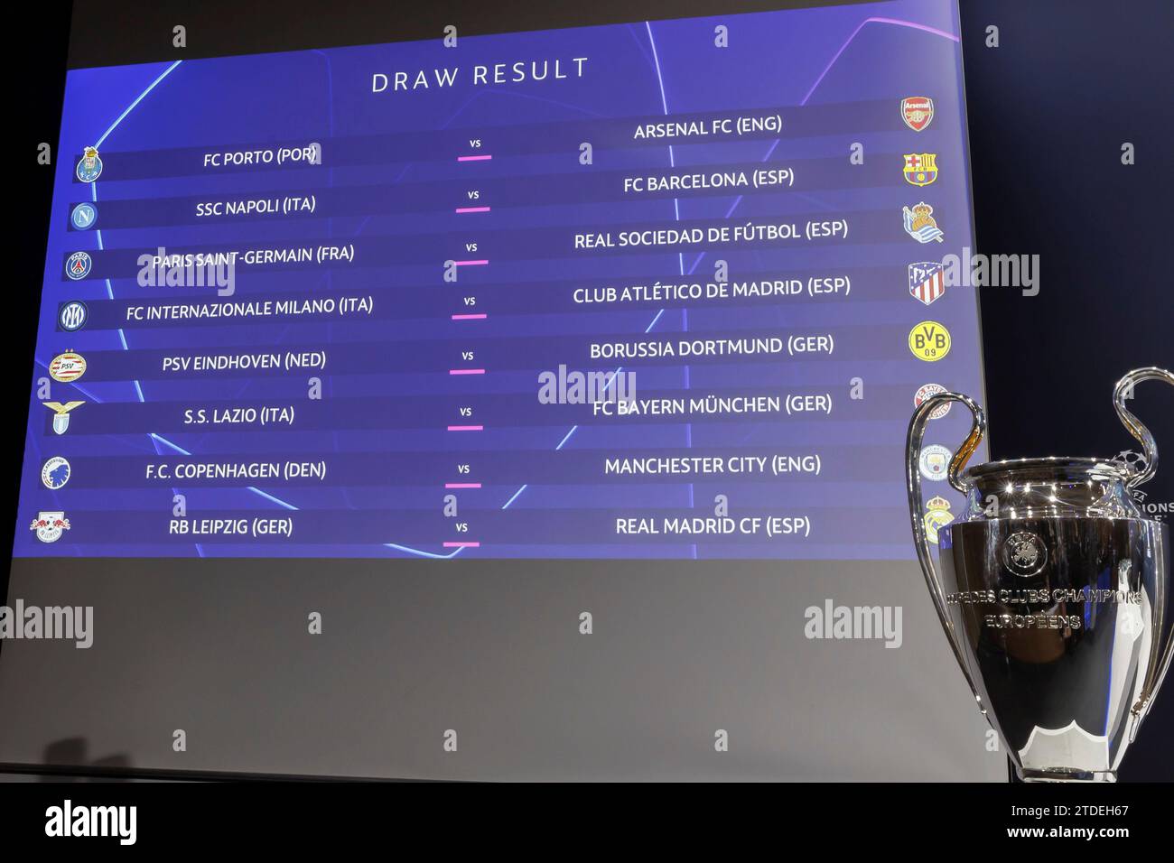The group formations are shown on an electronic panel next to the UEFA ...