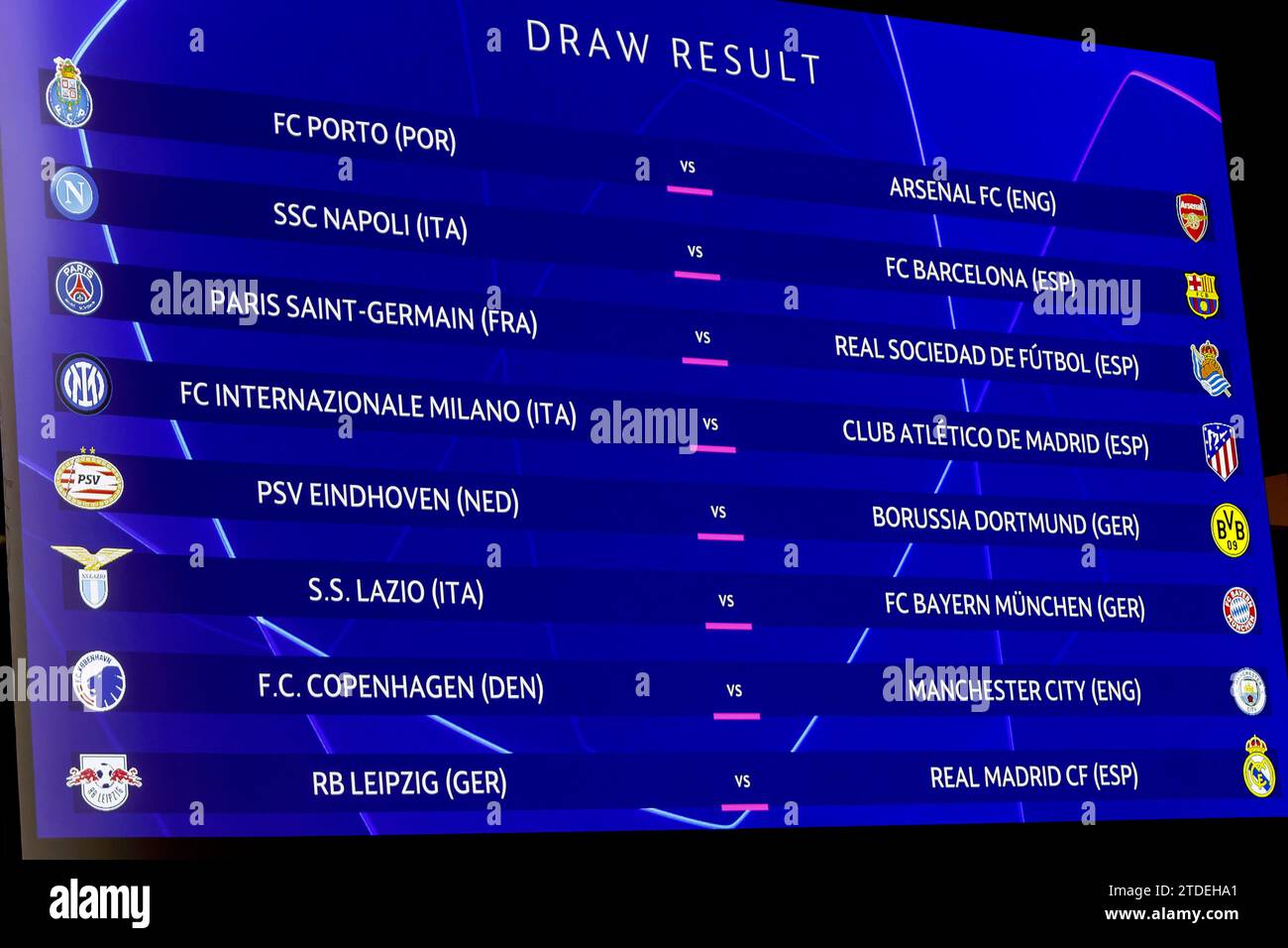 The group formations are shown on an electronic panel next to the UEFA ...