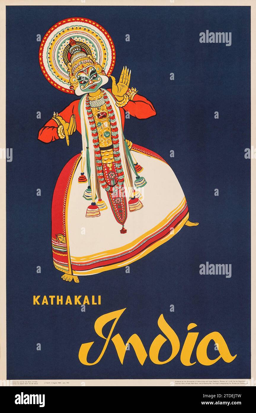 KATHAKALI - Indian Travel Poster (India Department of Tourism, 1960 ... KATHAKALI - Indian Travel Poster (India Department of Tourism, 1960 ...