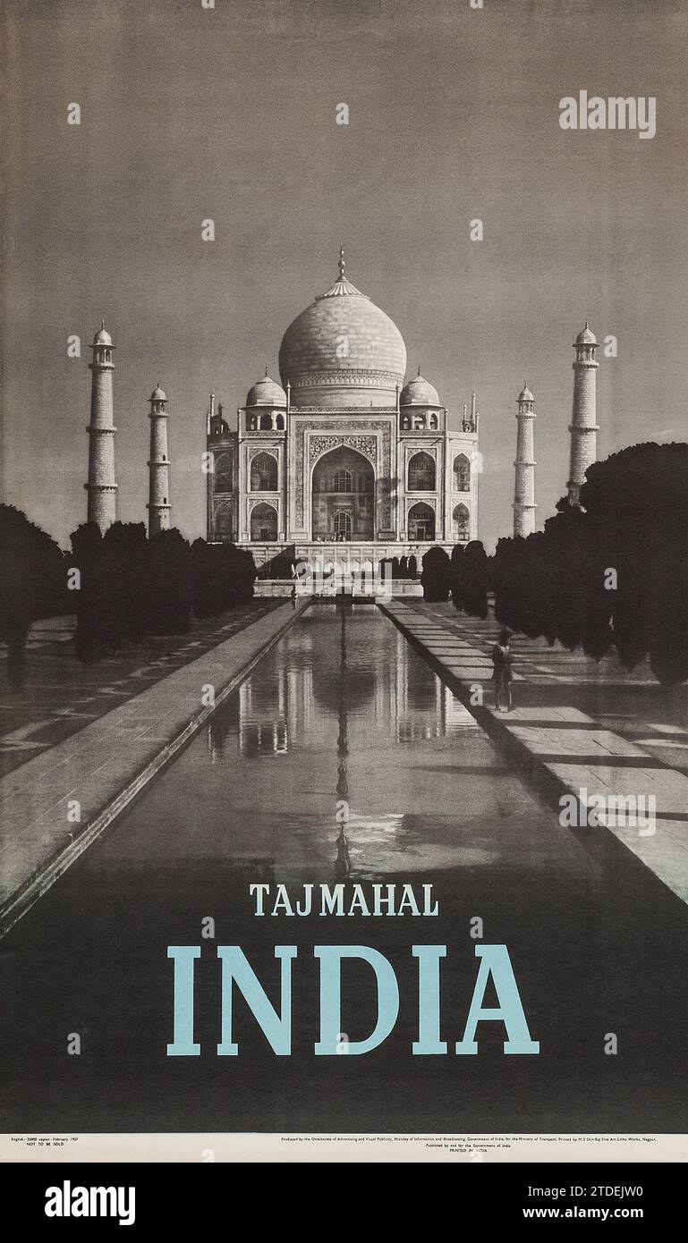 Taj Mahal - India Tourism Poster (Government of India, 1957). Travel ...
