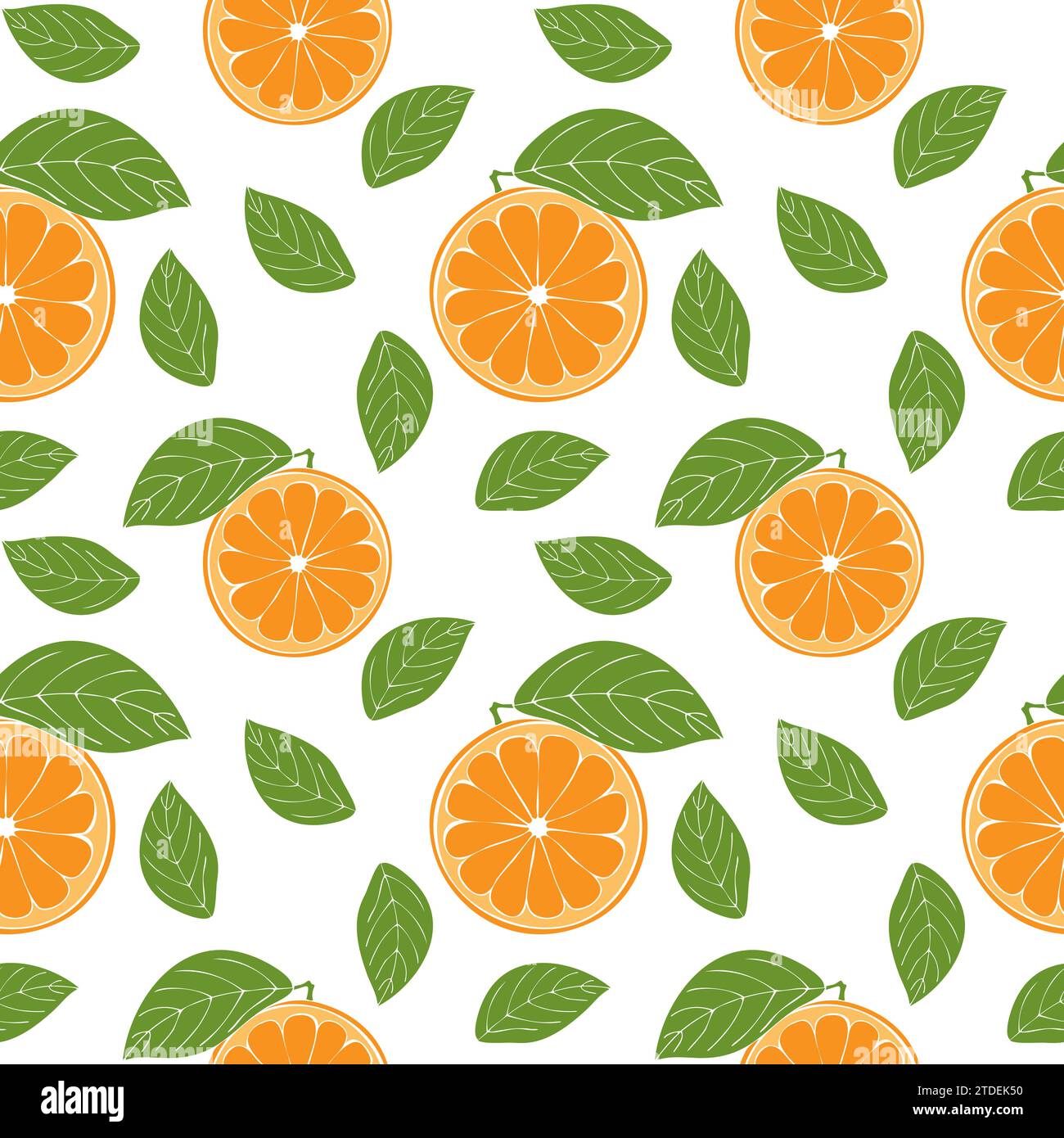 Orange fruit pattern, hand drawn orange fruit with green leaf on white ...
