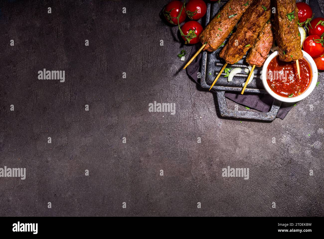 Lula kebab, shish kebab on wood skewer with minced beef, grill and bbq ...