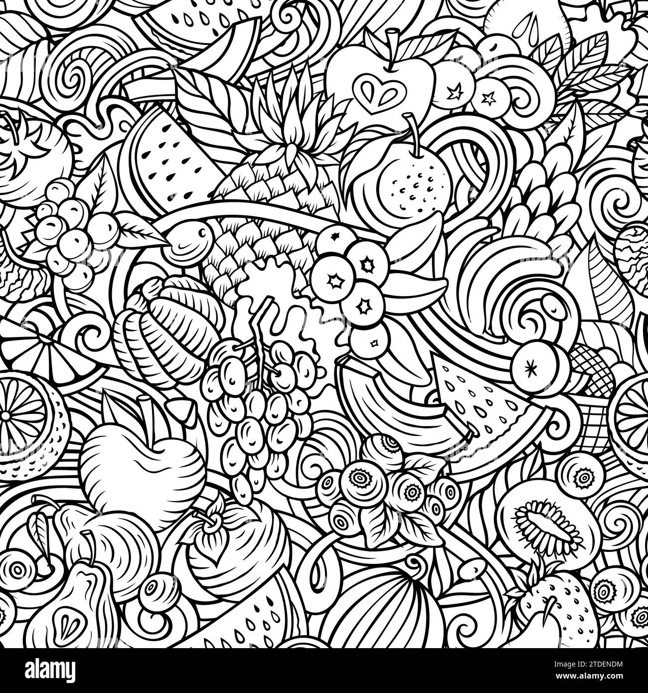 Pattern watermelon doodle Black and White Stock Photos & Images - Alamy