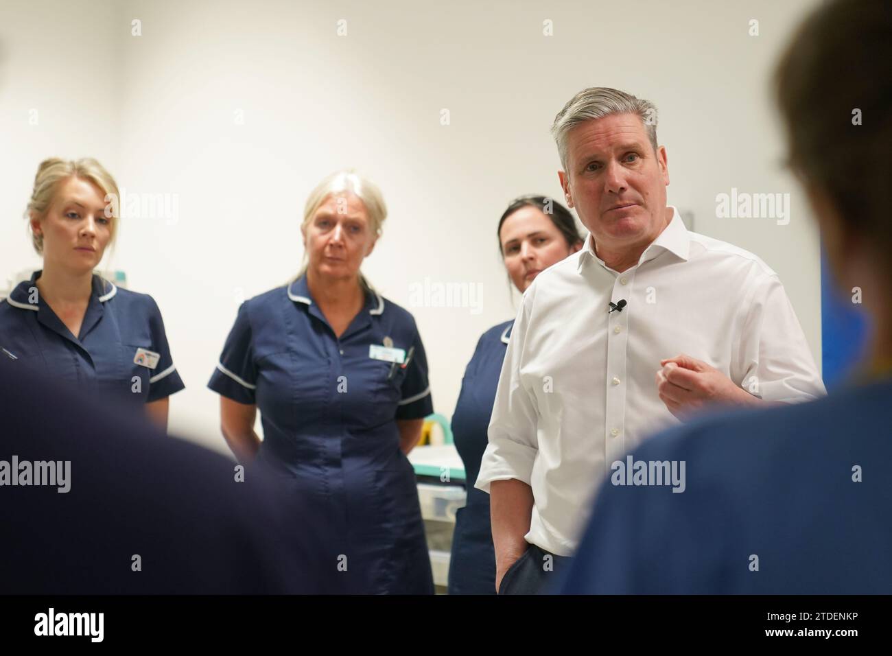 Labour leader Sir Keir Starmer talking to staff during a visit to the ...