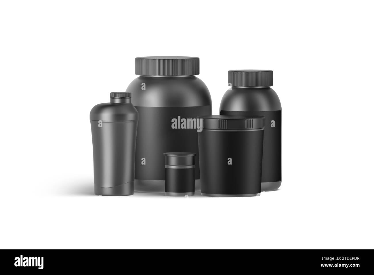 Blank black big and small protein cans mockup, front view, 3d rendering ...