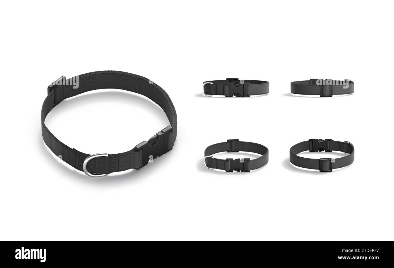 Blank black dog collar with plastic buckle mockup, different views, 3d ...