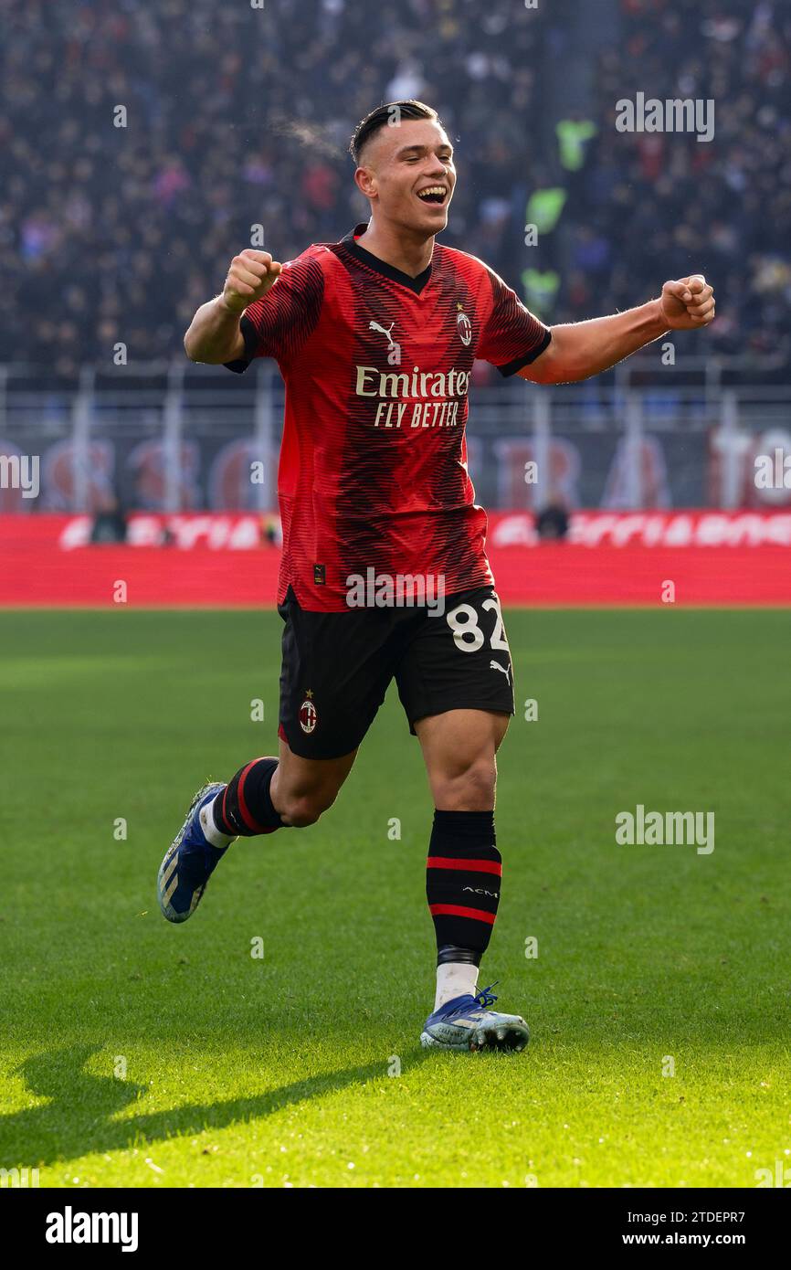 Milan, Italy. 18 December 2023. Jan-Carlo Simic of AC Milan celebrates ...