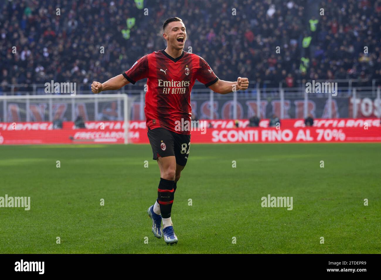 Milan, Italy. 18 December 2023. Jan-Carlo Simic of AC Milan celebrates ...