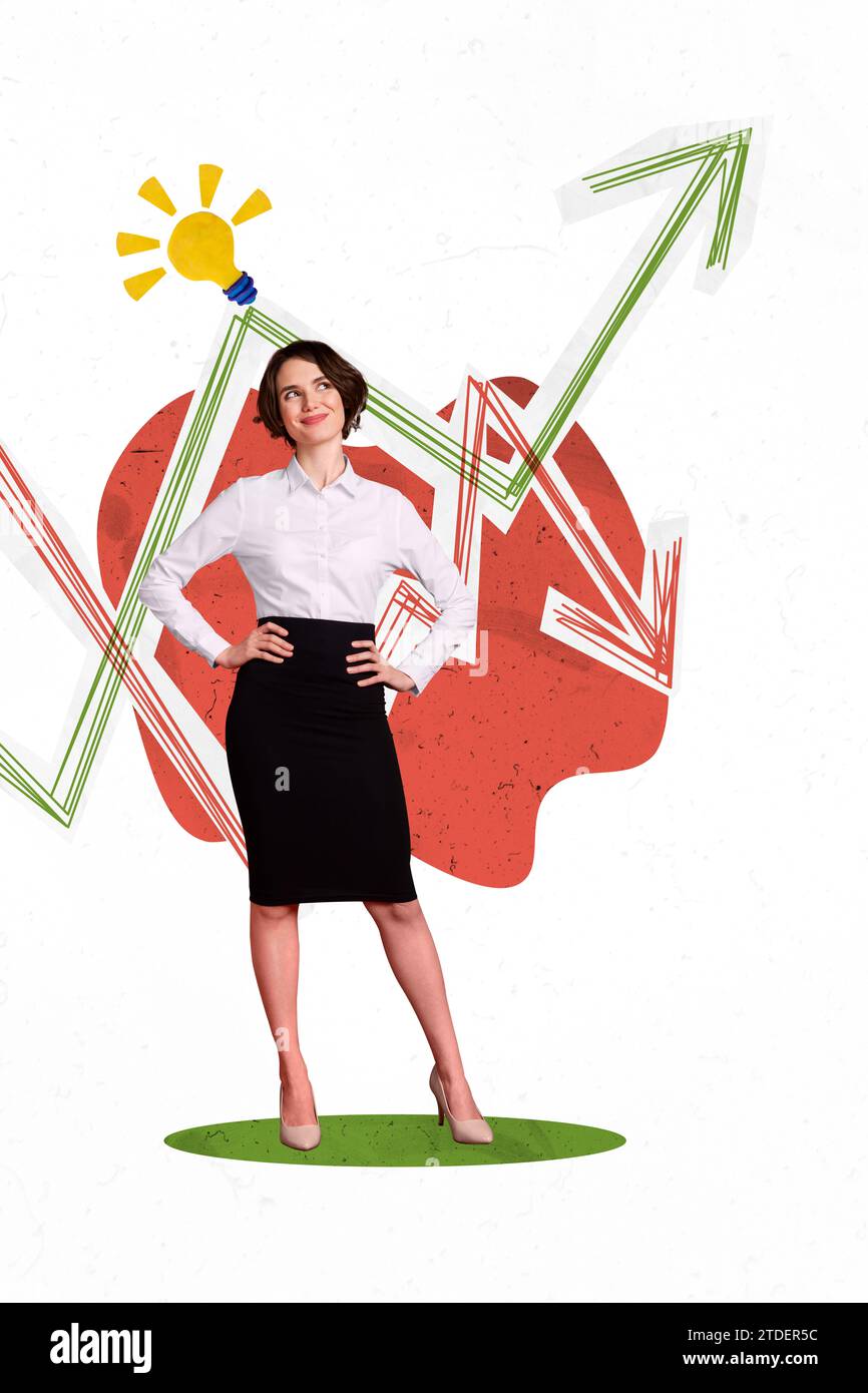 Vertical collage illustration of thoughtful businesswoman in formalwear ...