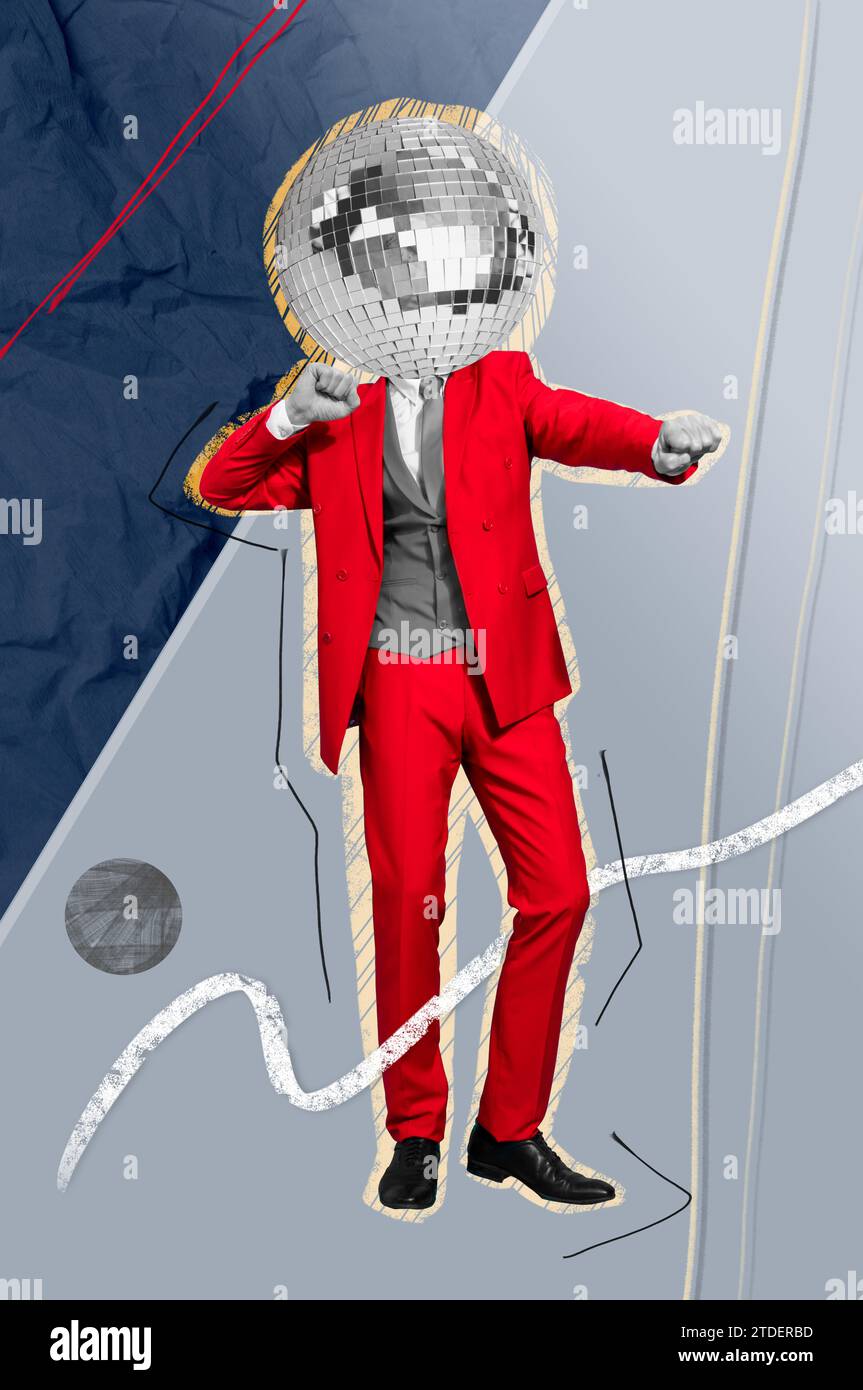 Creative vertical illustration banner poster retro headless dancing man ...