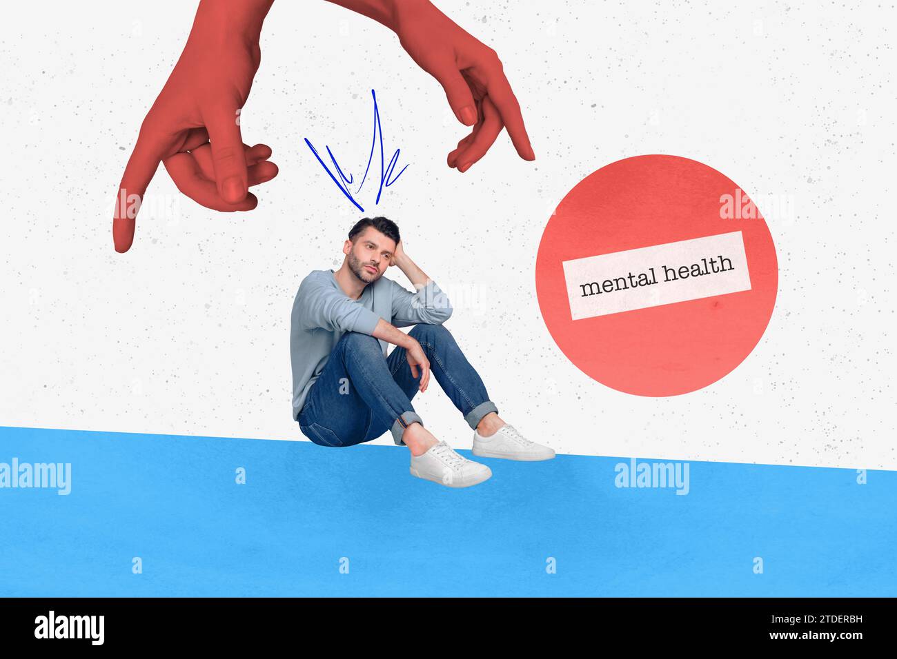 Collage image of mini unsatisfied stressed guy mental health problems ...