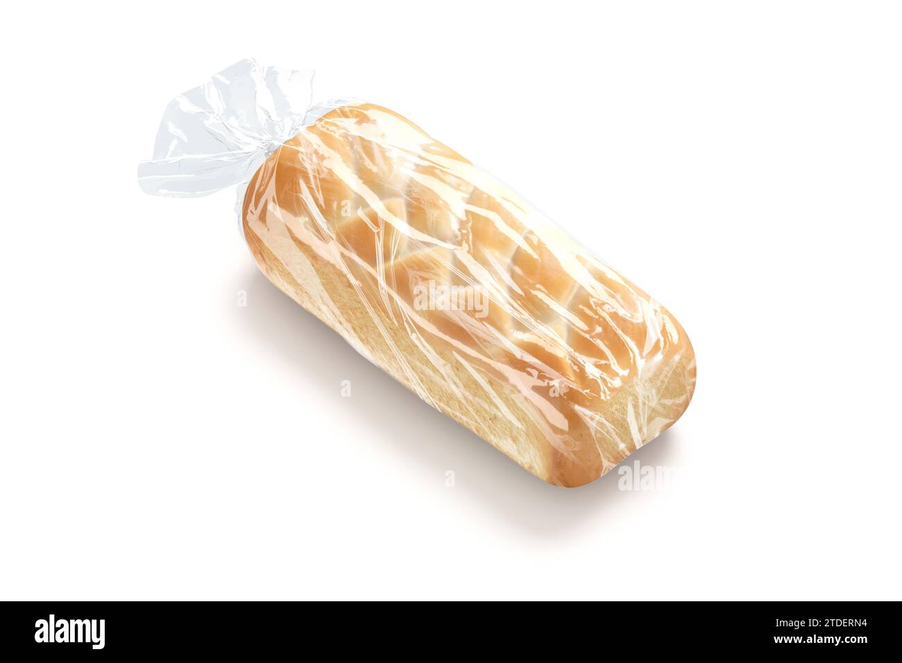 Blank bread in transparent cellophane pack mockup, side view, 3d ...