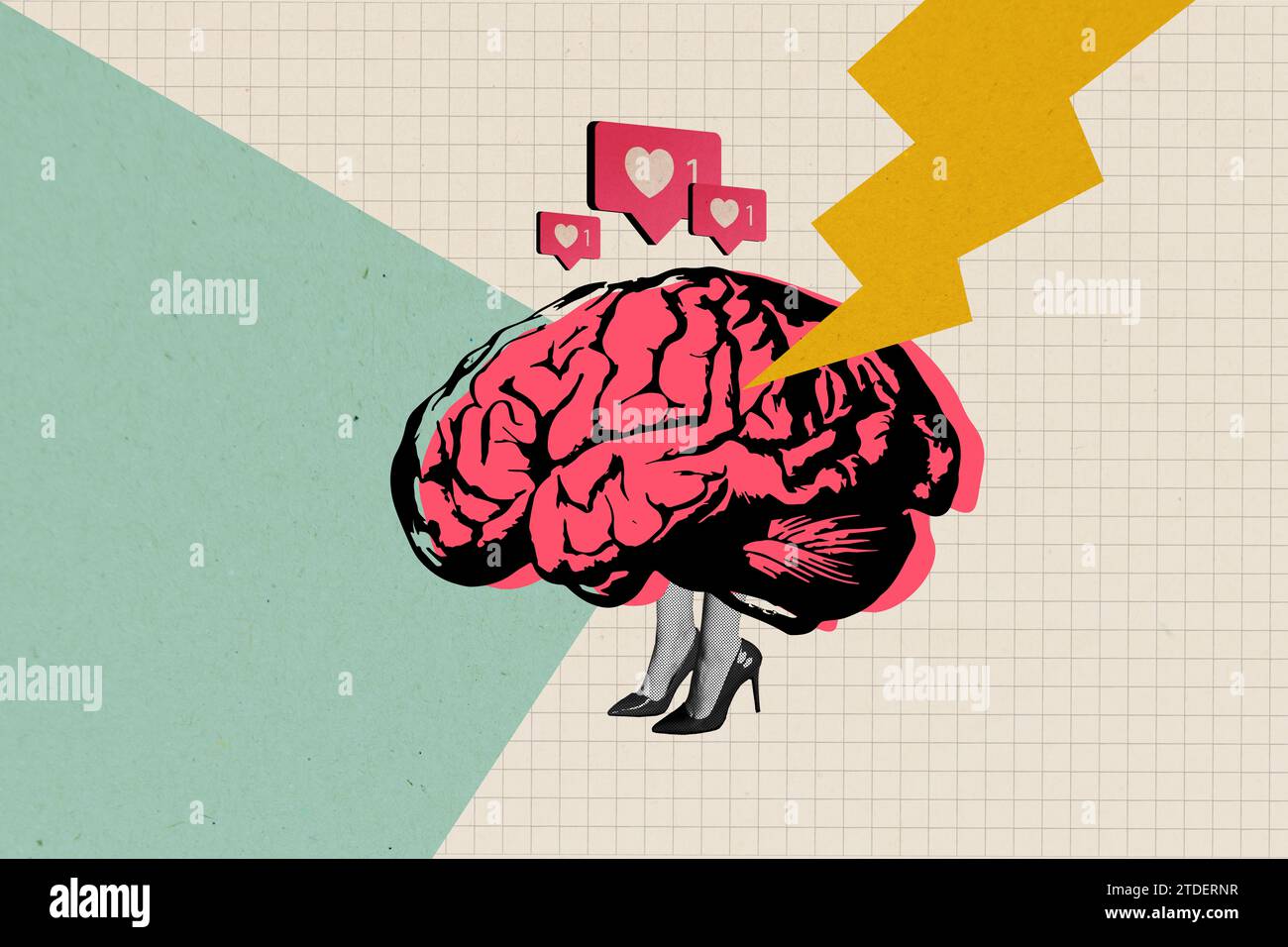 Creative abstract template collage of brain woman legs high heels ...