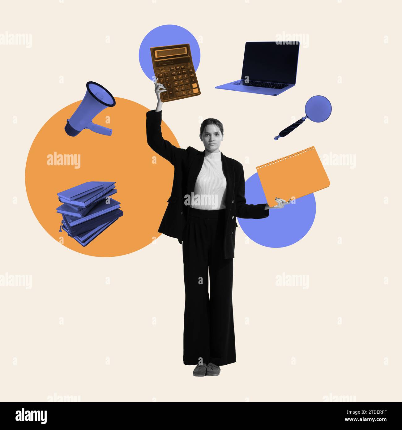 Young woman, employee working on different professional tasks. Project ...